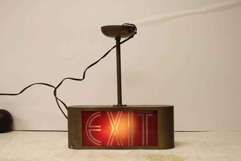 Art Deco Theater Light Up Glass Exit Sign For Sale at 1stDibs