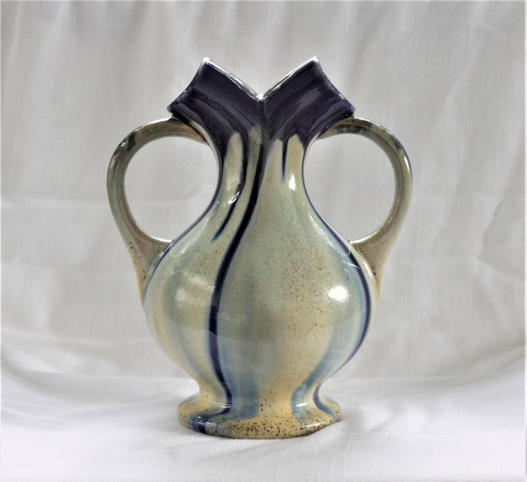 Art Deco Therin Pottery Co. Belgium Wedding Vase with Cobalt Blue Drip ...