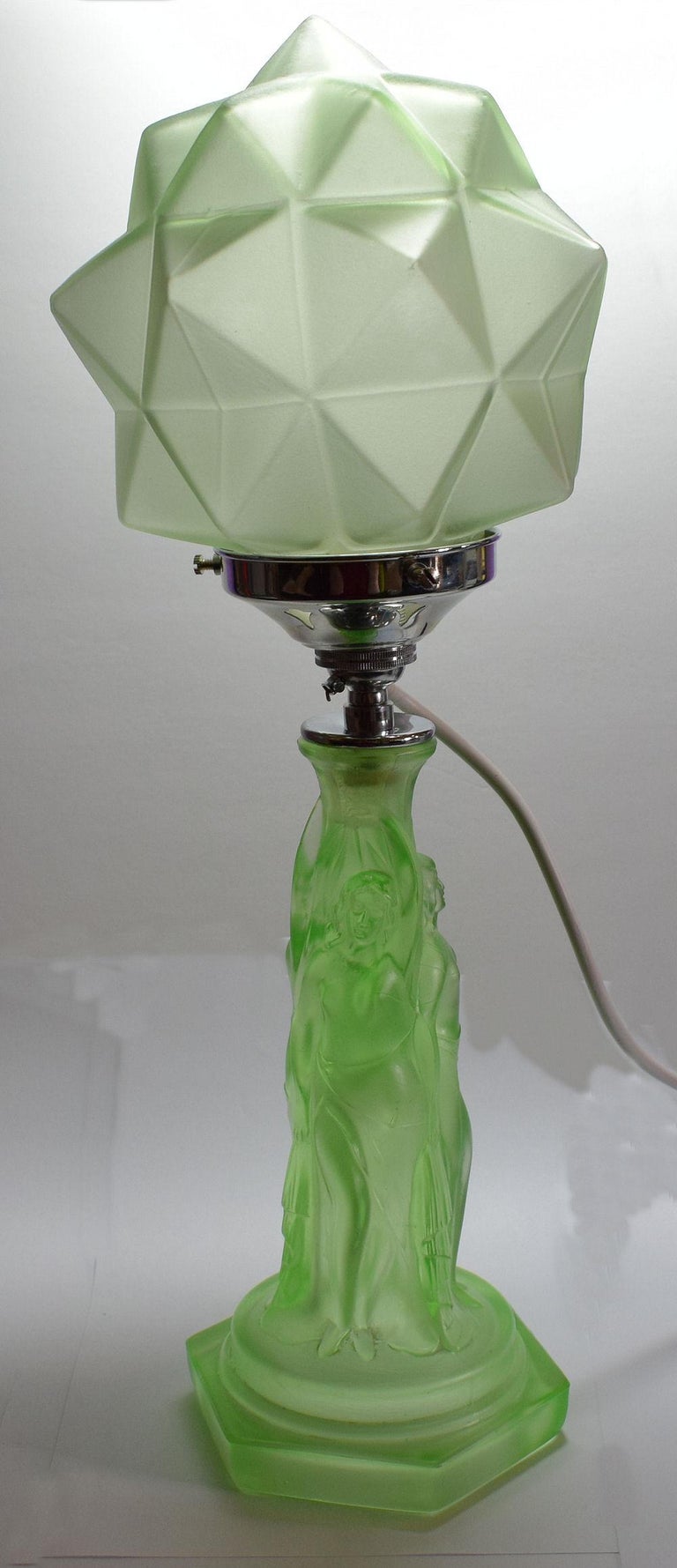 Art Deco Three Graces Uranium Glass Table Lamp at 1stdibs