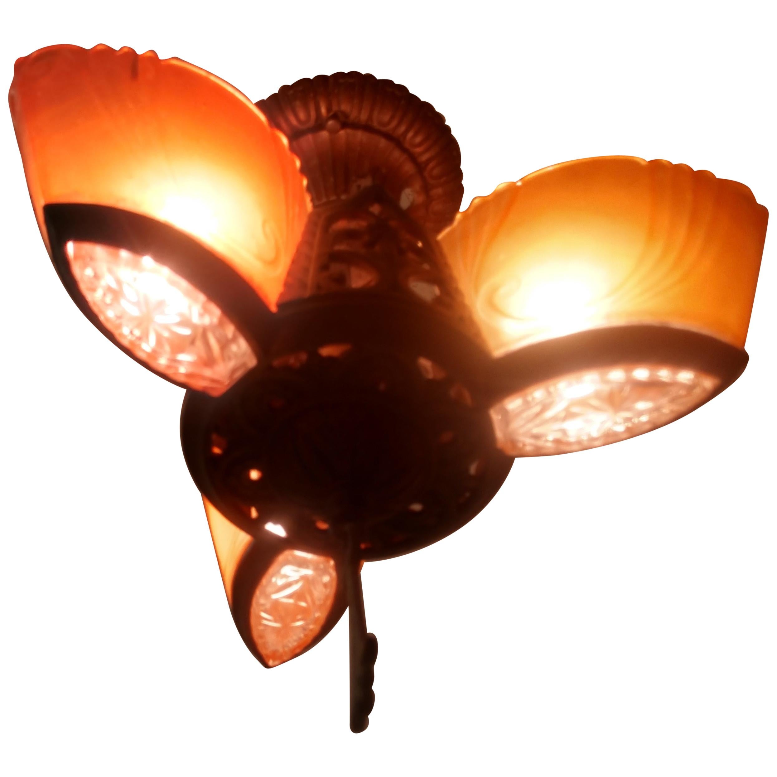 Art Deco Three-Light Slip Shade Chandelier, circa 1928 For Sale at 1stDibs