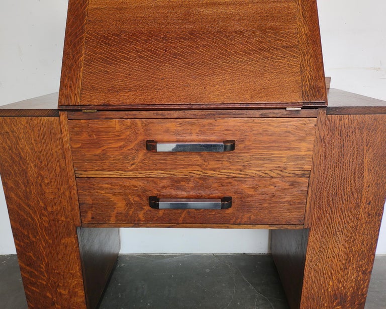 Art Deco Tiger Oak Wood Bureau Bookcase Secretary Desk, 1920s For Sale ...