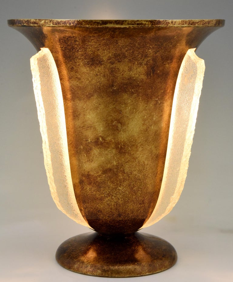 Art Deco Torchiere Tabletop Lamp Brass and Glass, France, 1930 at 1stDibs