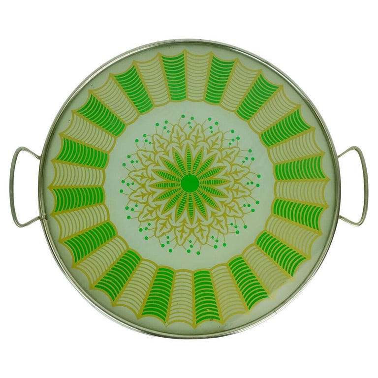 Art Déco Tray Glass Metal Abstract Decor, 1920s / 30s For Sale at 1stDibs