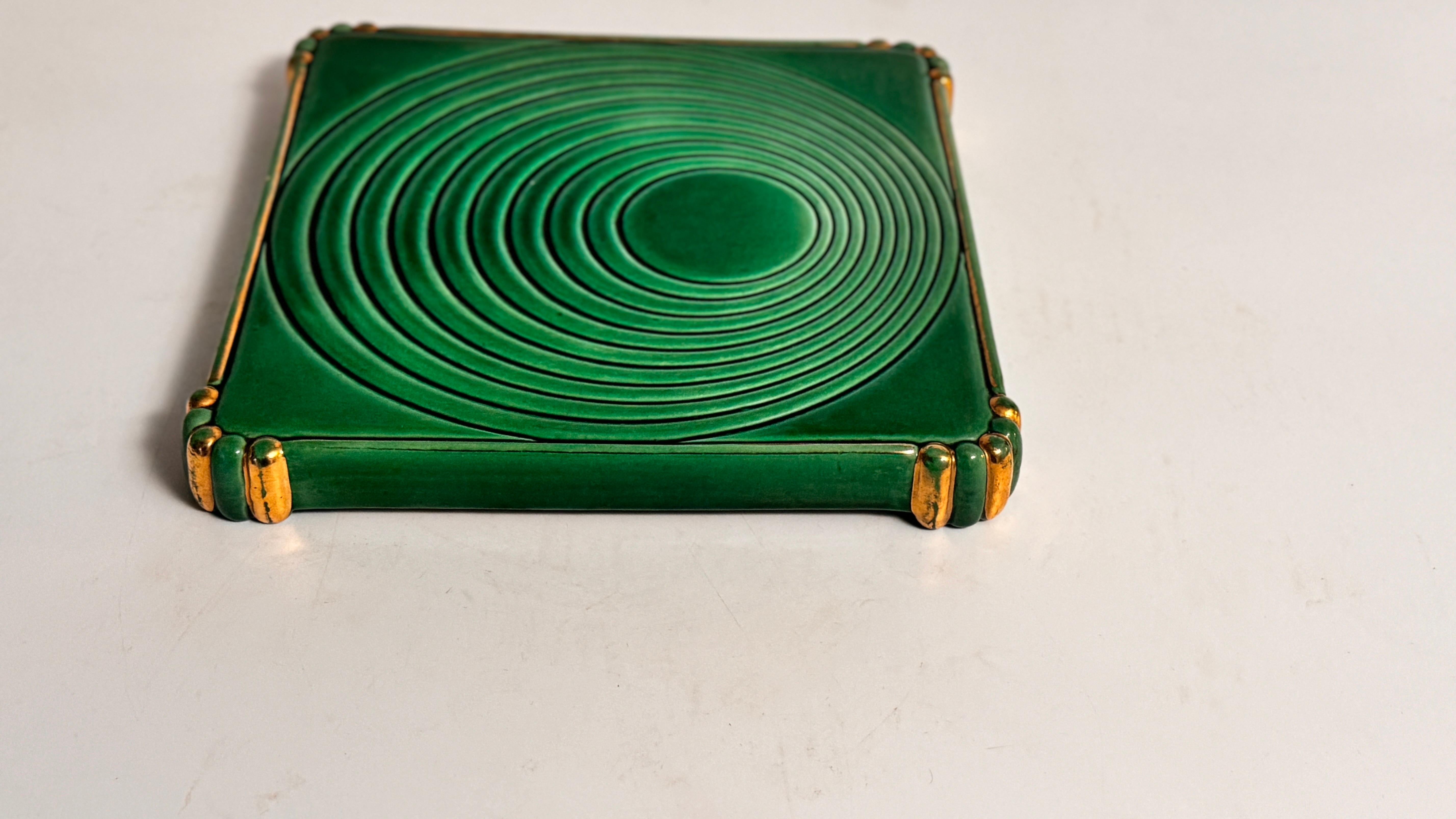 Art Deco Trivet in Ceramic Green Color, Geommetrical Decor Patern ...