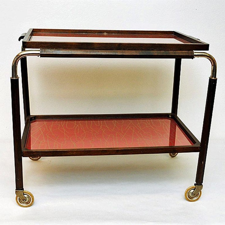 Art Deco Trolley with Red Trays on Wheels 1930s, Sweden at 1stDibs