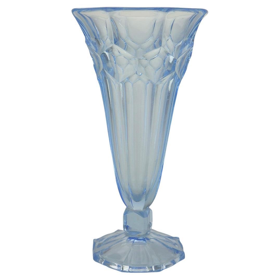 Art Deco tulip shaped blue pressed glass vase, France 1920-ies at 1stDibs