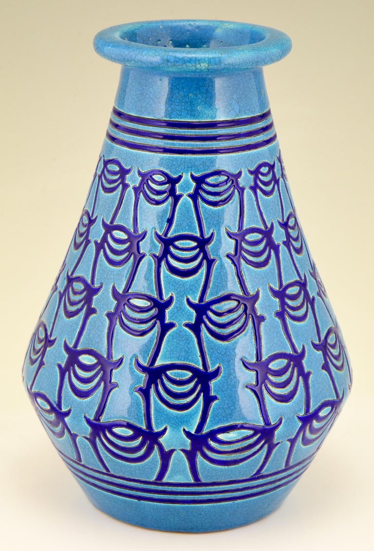 Art Deco Turquoise Blue Ceramic Vase Atelier Primavera Longwy, 1925 For ...