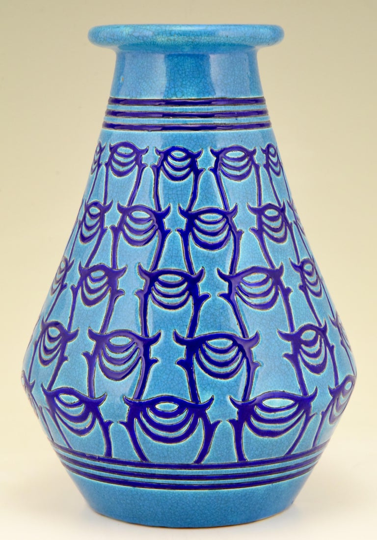 Art Deco Turquoise Blue Ceramic Vase Atelier Primavera Longwy, 1925 For ...