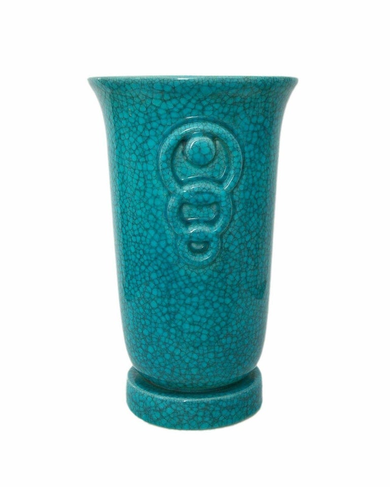 Art Deco Turquoise Crackle Glaze Vase, Belgium, Circa 1930's For Sale ...
