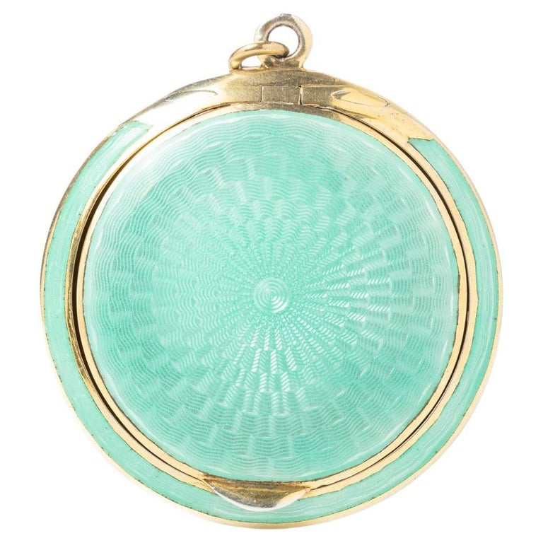 Art Deco Turquoise Guilloche Enamel Locket For Sale at 1stDibs