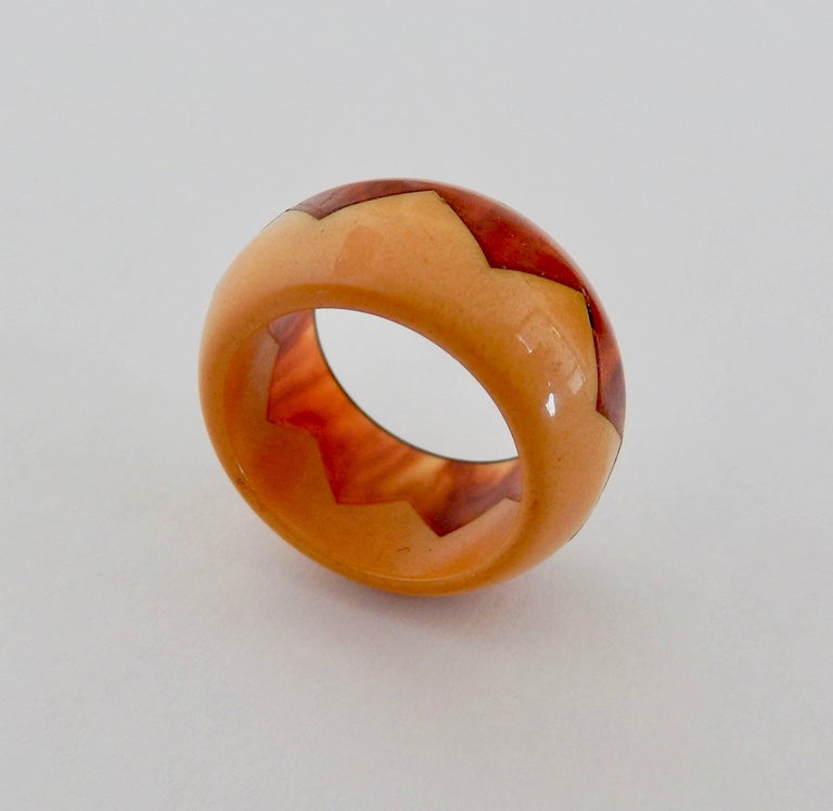 Art Deco Two-Color Geometric Bakelite Ring For Sale at 1stDibs