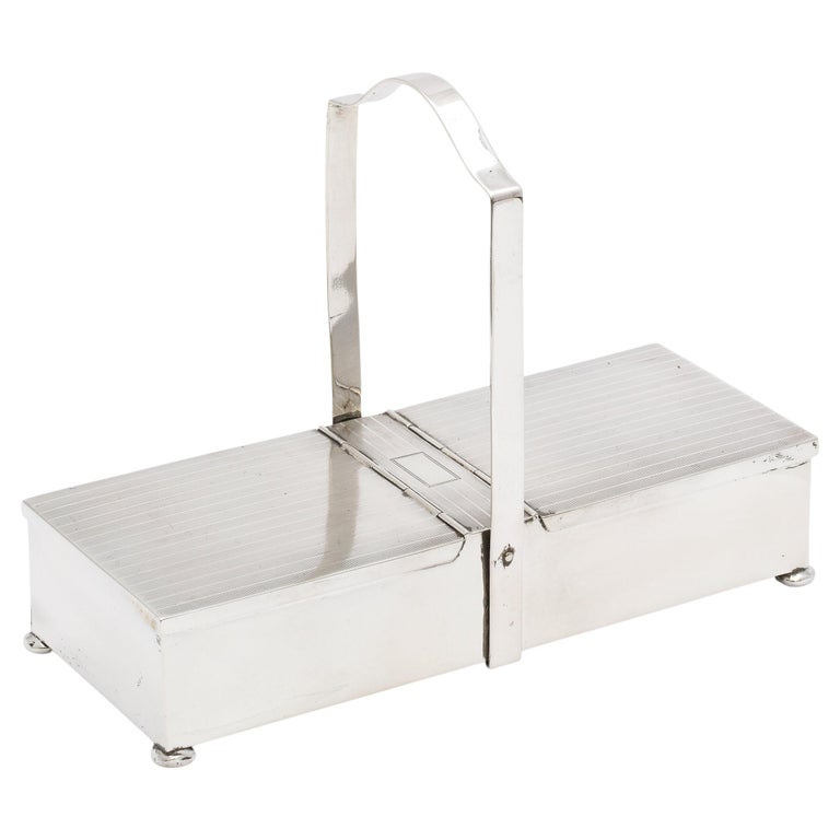 Art Deco Two Compartment Sterling Silver Footed Table Box With Hinged ...