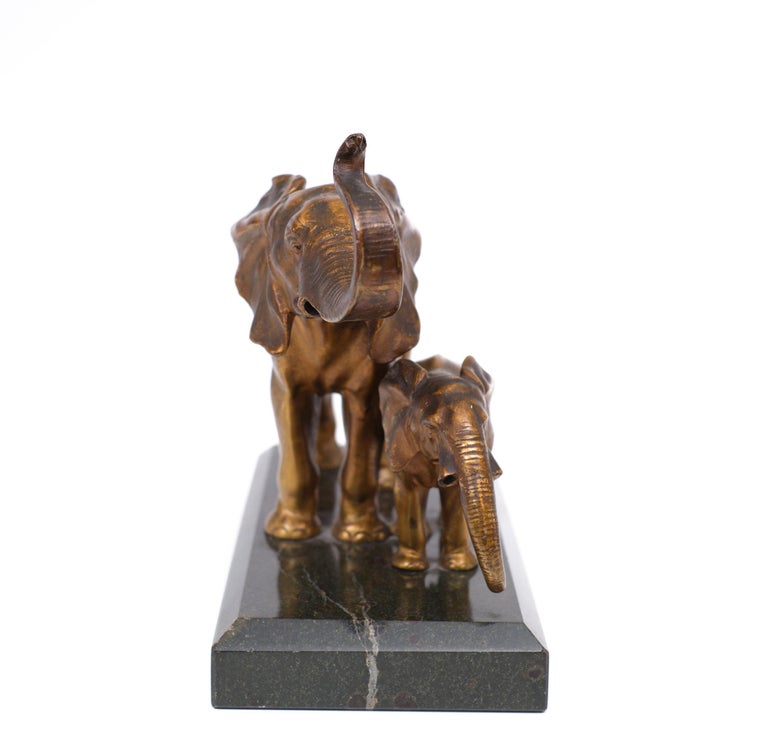 Art Deco Two Elephants Black Marble Base 1925 France For Sale at 1stDibs