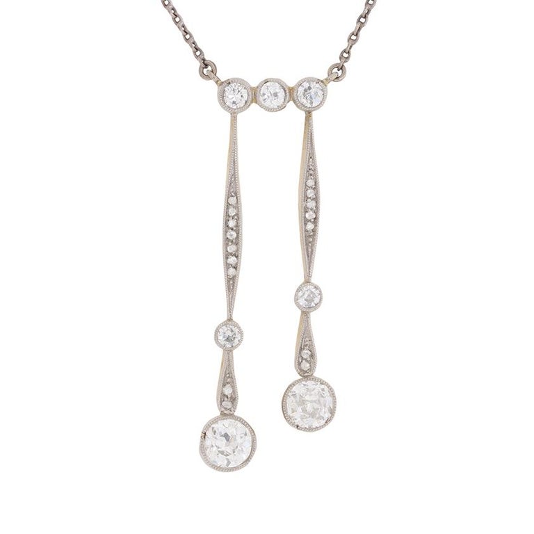 Art Deco Two-Stone Drop Diamond Necklace, circa 1920s For Sale at ...