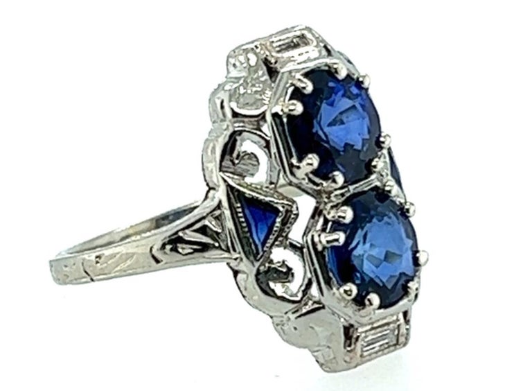 Art Deco Two Stone Sapphire Diamond Cocktail Ring 2ct 20k Original ...