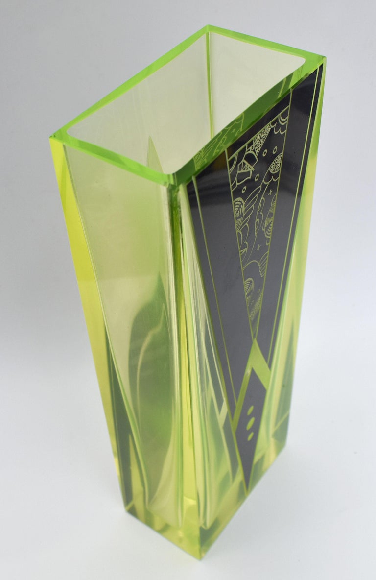 Art Deco Uranium Glass and Enamel Vase by Karl Palda, C1930 For Sale at ...