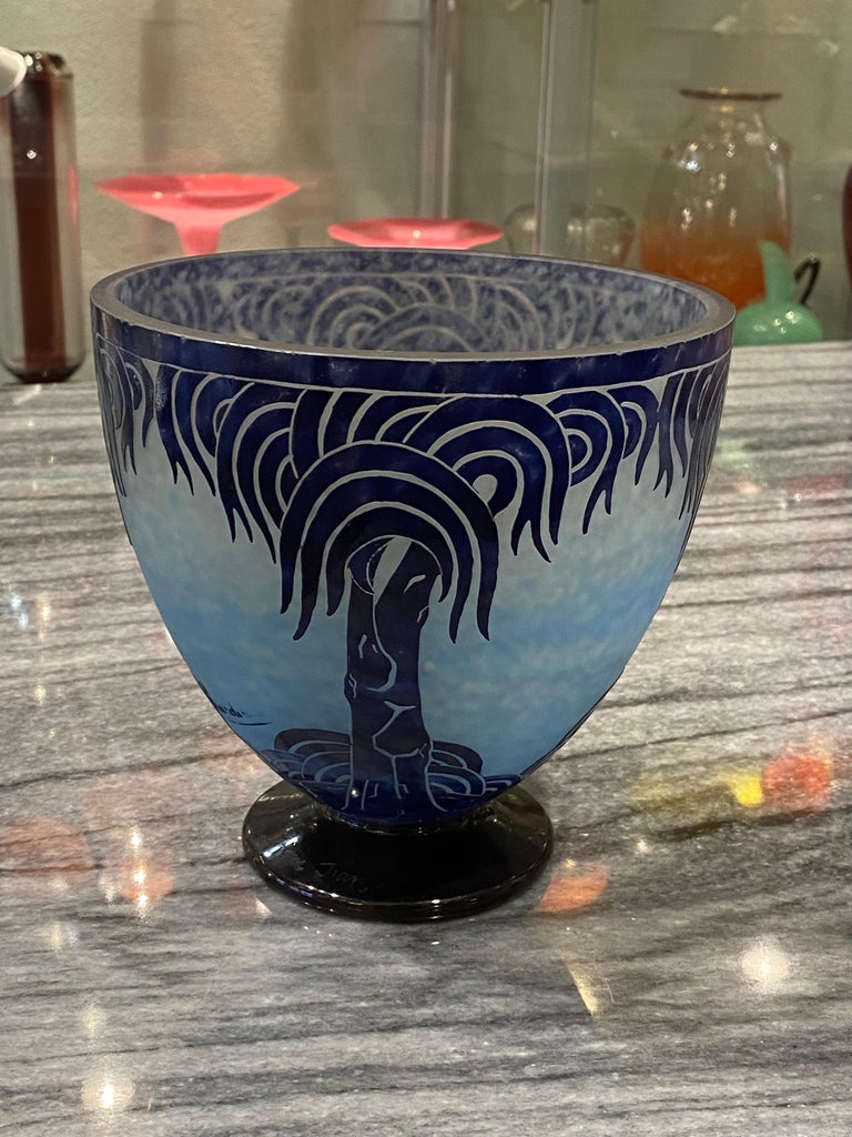 Art Deco Palmier Bleus Glass Vase by Le Verre Francais For Sale at ...