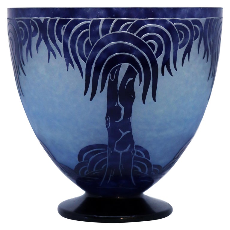 Art Deco Palmier Bleus Glass Vase by Le Verre Francais For Sale at ...