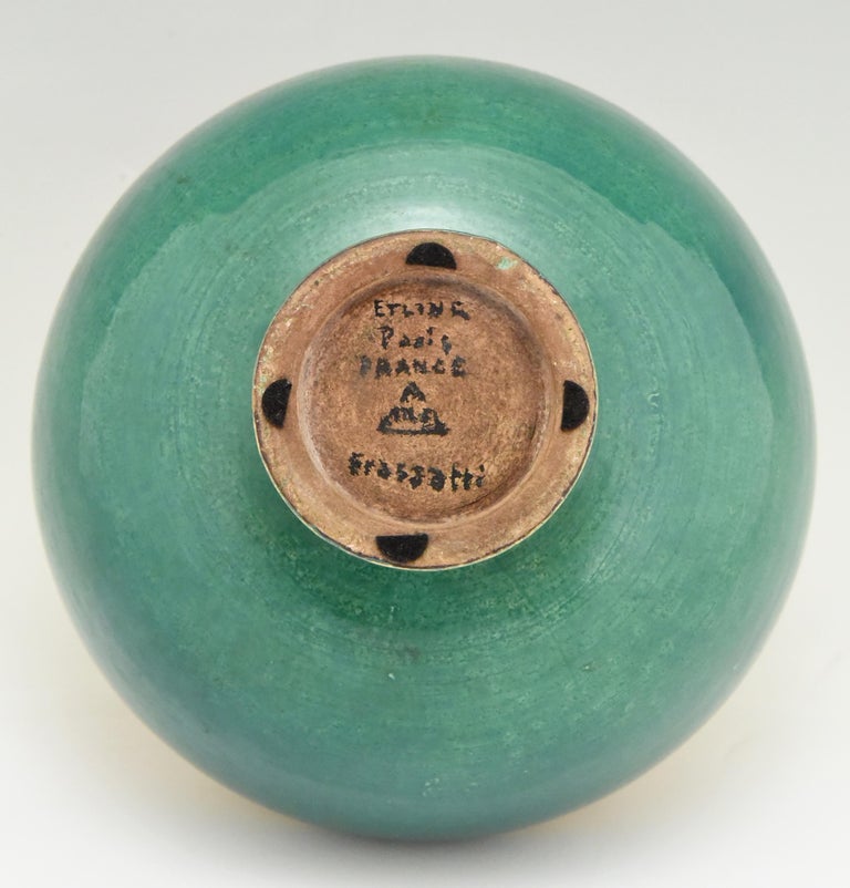 Art Deco Vase Ceramic Green and Gold Marcel Guillard , Frassati ...