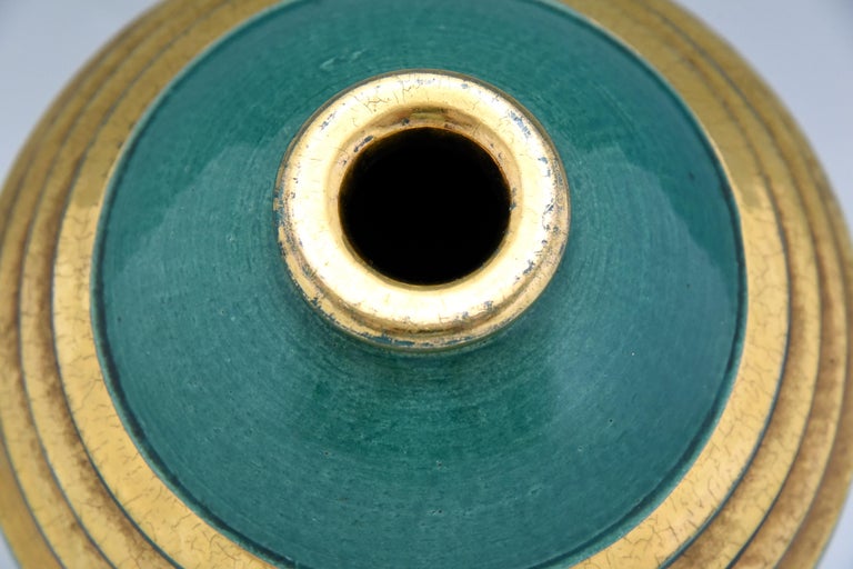 Art Deco Vase Ceramic Green and Gold Marcel Guillard , Frassati ...