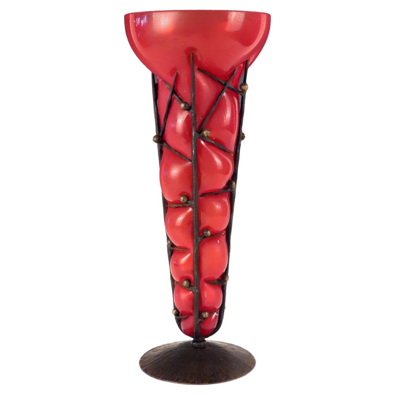 Art Deco Reticulated Glass Vase by Charles Schneider For Sale at 1stDibs