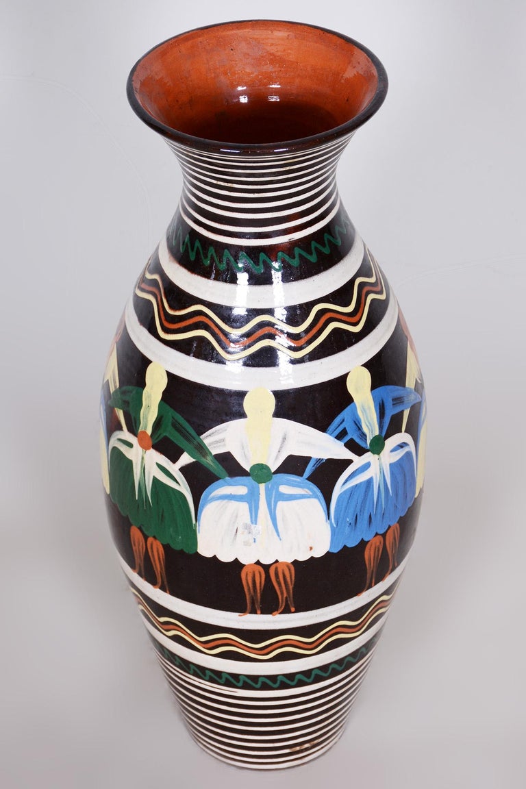 Art Deco Vase Made in 1940s Czechia, Hand Painted Slovak Motifs For ...