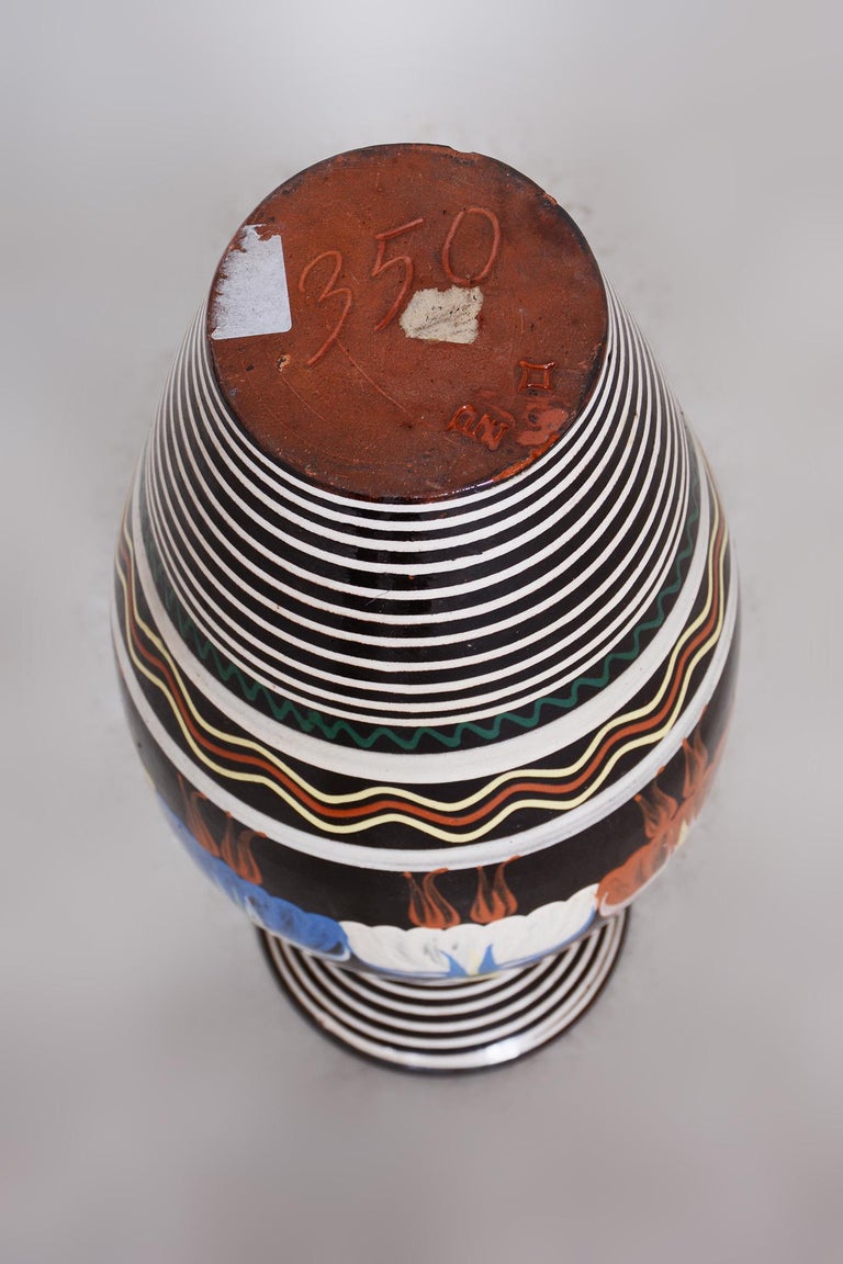 Art Deco Vase Made in 1940s Czechia, Hand Painted Slovak Motifs For ...