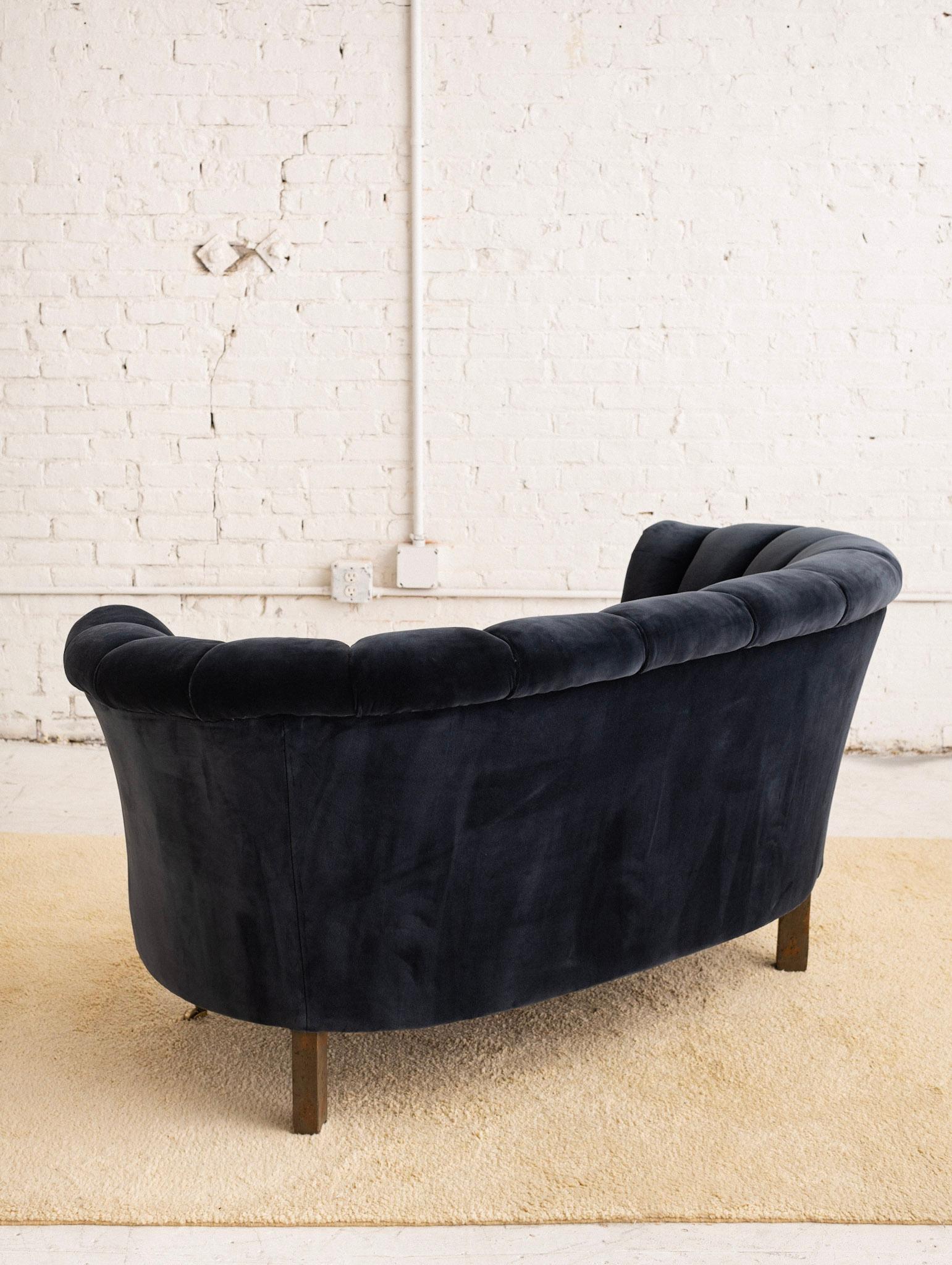 Art Deco Velvet Channel Back "Shell" Sofa at 1stDibs