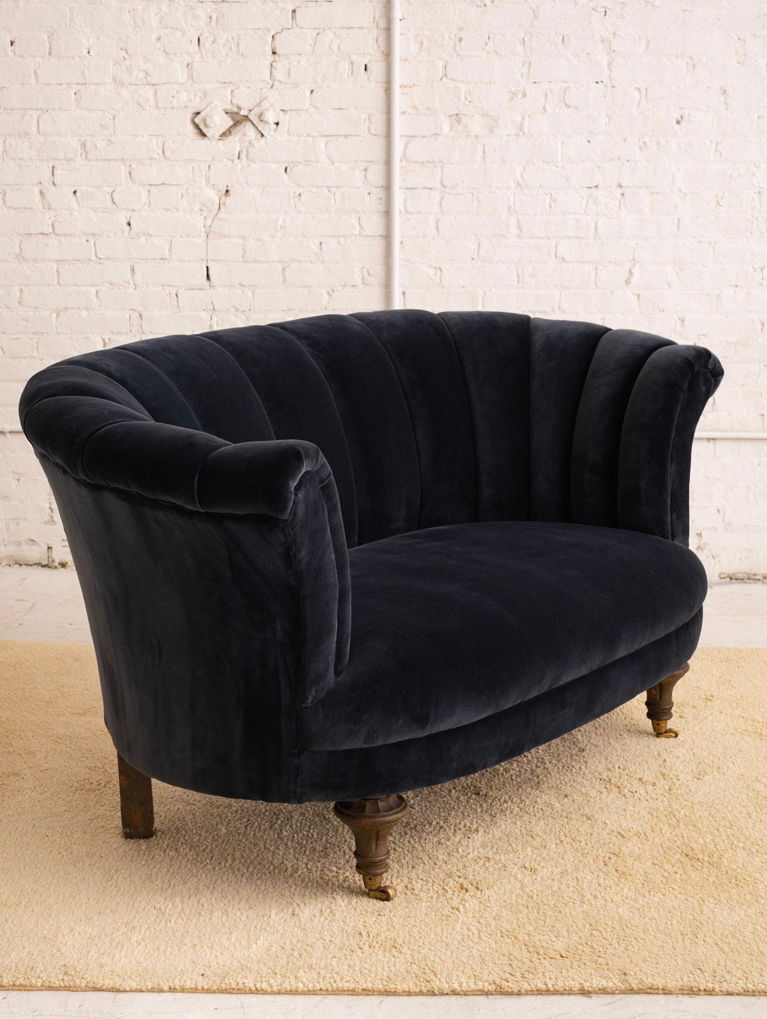 Art Deco Velvet Channel Back "Shell" Sofa at 1stDibs