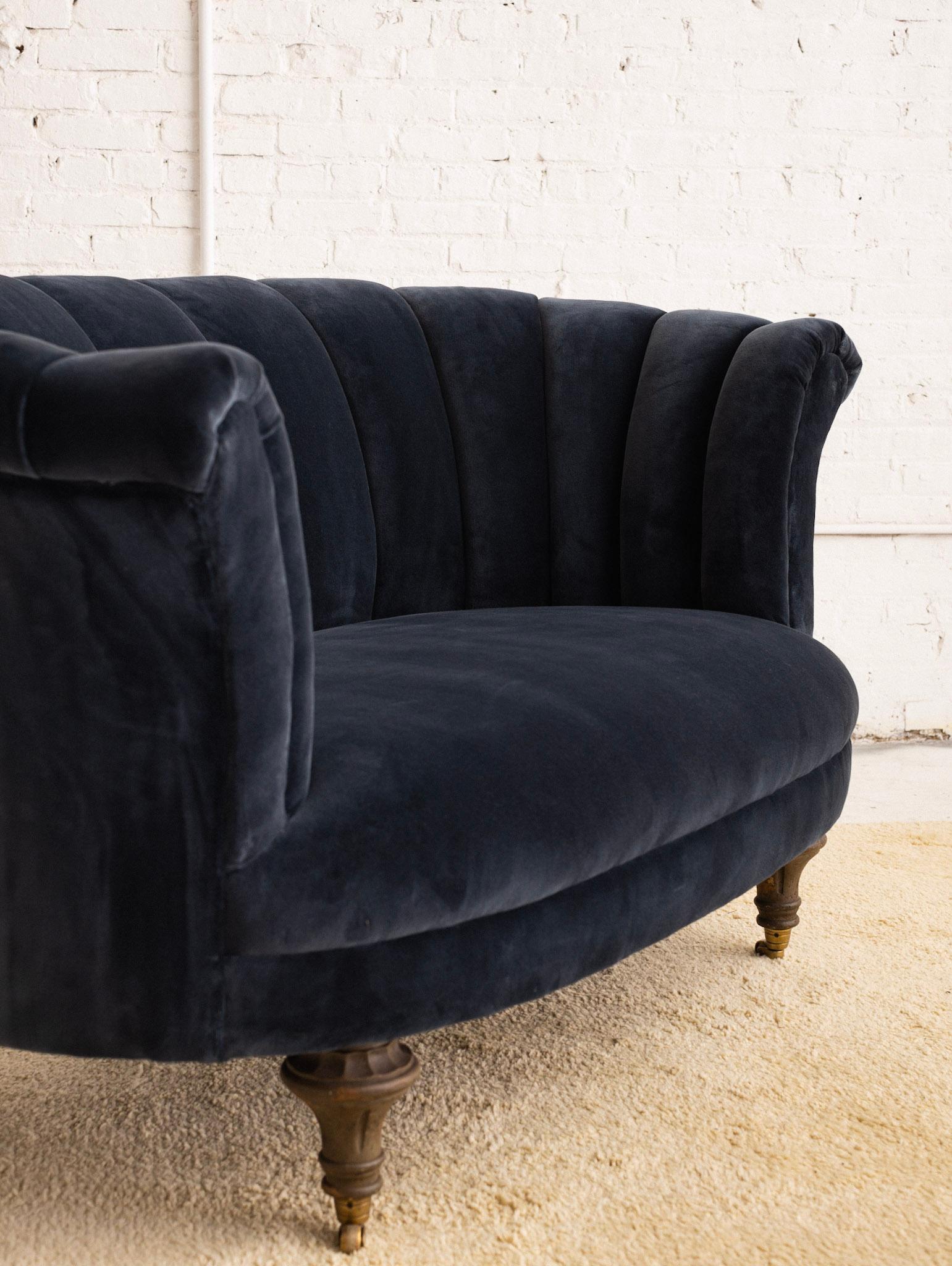 Art Deco Velvet Channel Back "Shell" Sofa at 1stDibs