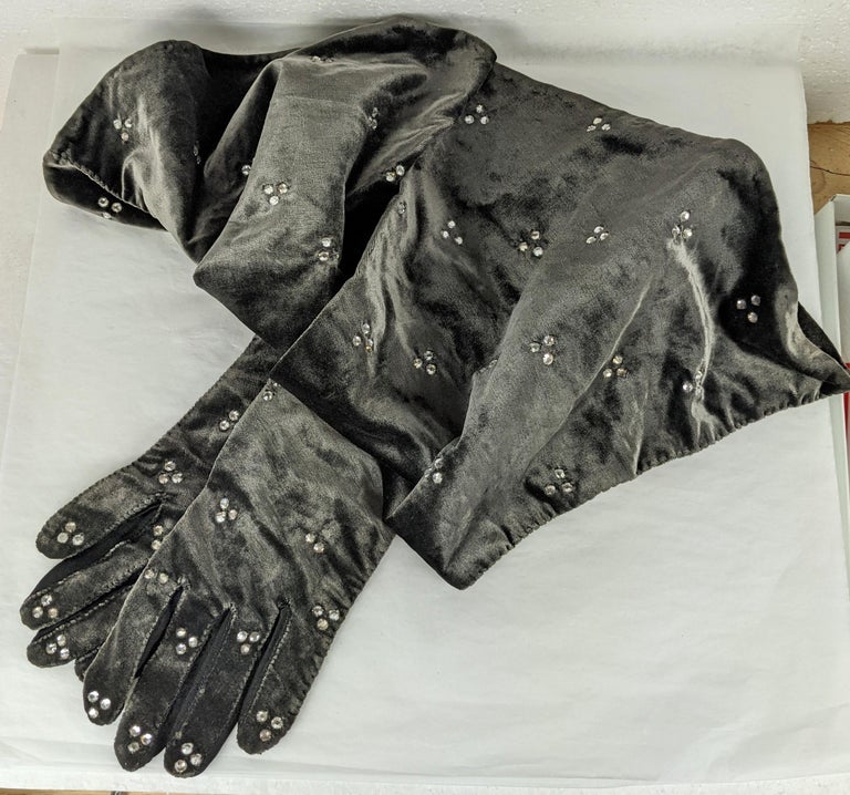 Art Deco Velvet Pave Evening Glove and Cap Set For Sale at 1stDibs