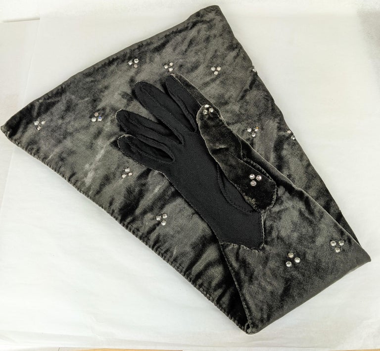 Art Deco Velvet Pave Evening Glove and Cap Set For Sale at 1stDibs