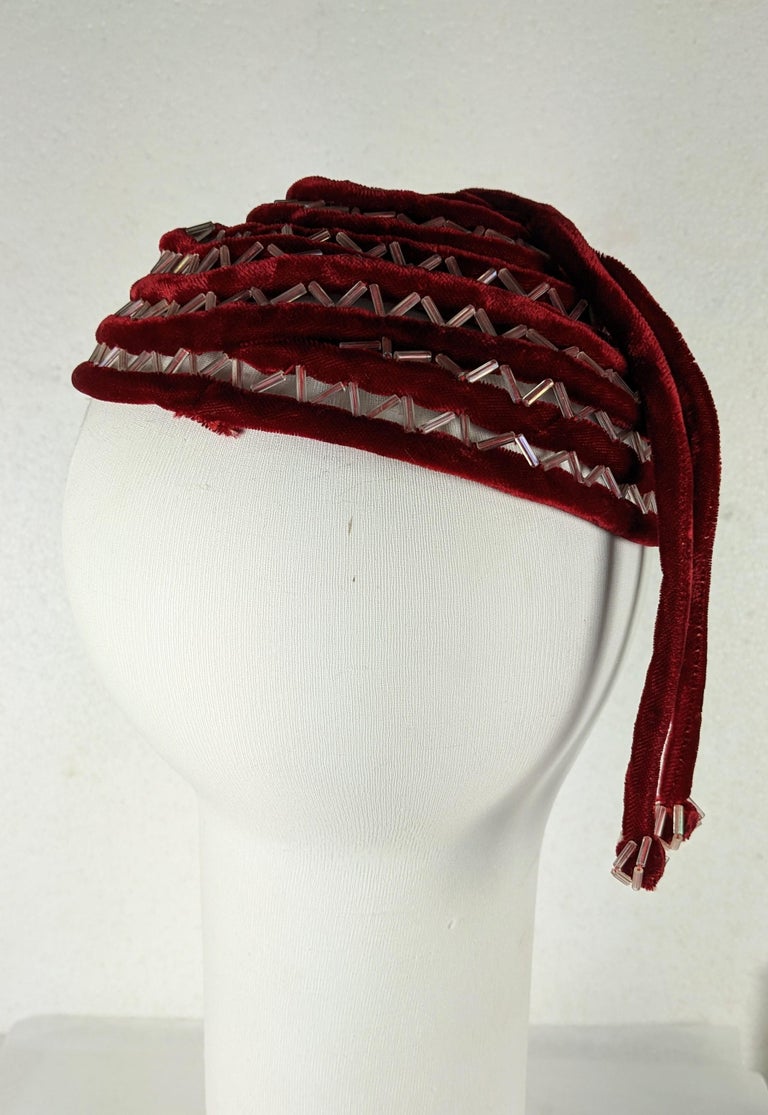 Art Deco Velvet Spiral Beaded Cap For Sale at 1stDibs