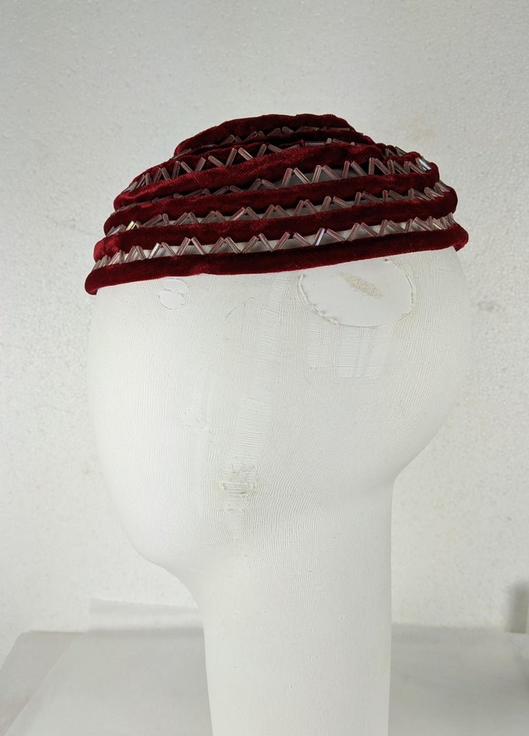 Art Deco Velvet Spiral Beaded Cap For Sale at 1stDibs
