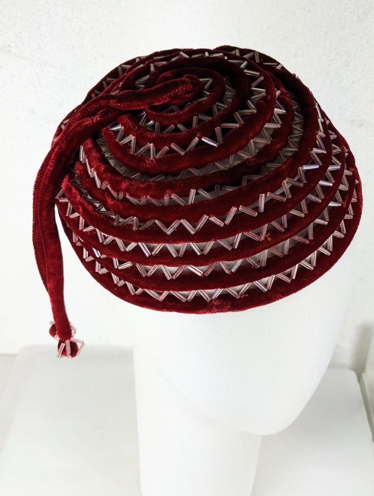 Art Deco Velvet Spiral Beaded Cap For Sale at 1stDibs
