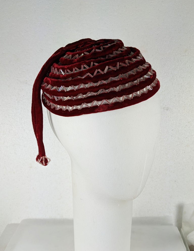 Art Deco Velvet Spiral Beaded Cap For Sale at 1stDibs