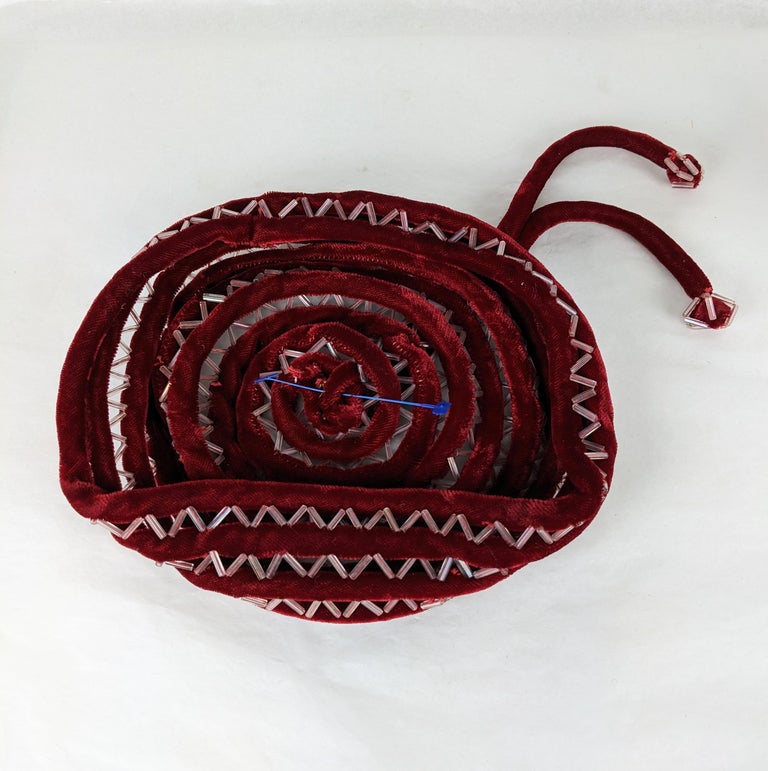 Art Deco Velvet Spiral Beaded Cap For Sale at 1stDibs