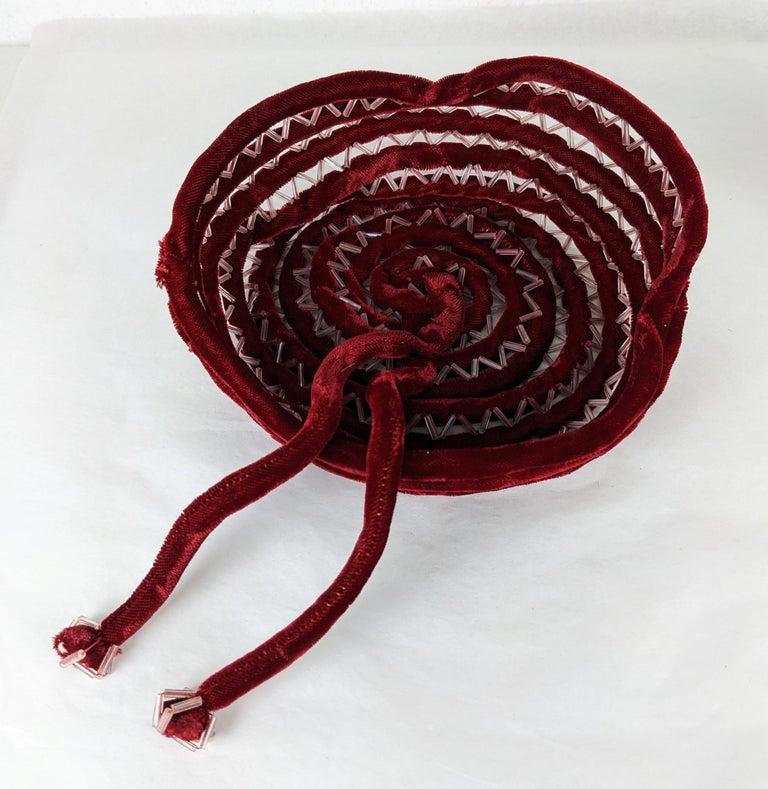 Art Deco Velvet Spiral Beaded Cap For Sale at 1stDibs