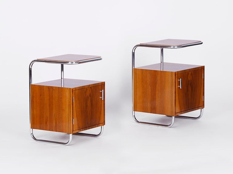 Art Deco Veneered Walnut Chrome and Tubular Steel Sideboards Vichr, Set ...