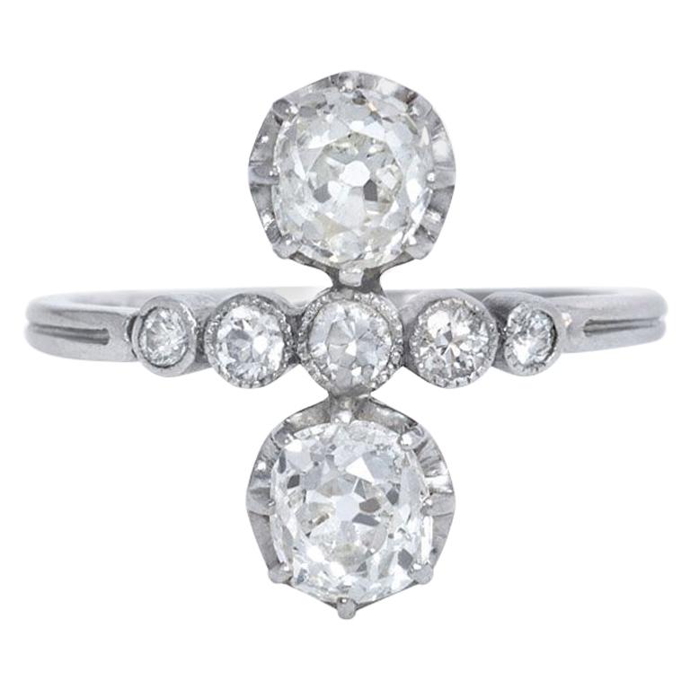 Art Deco Vertically Set Diamond and Platinum Ring at 1stDibs