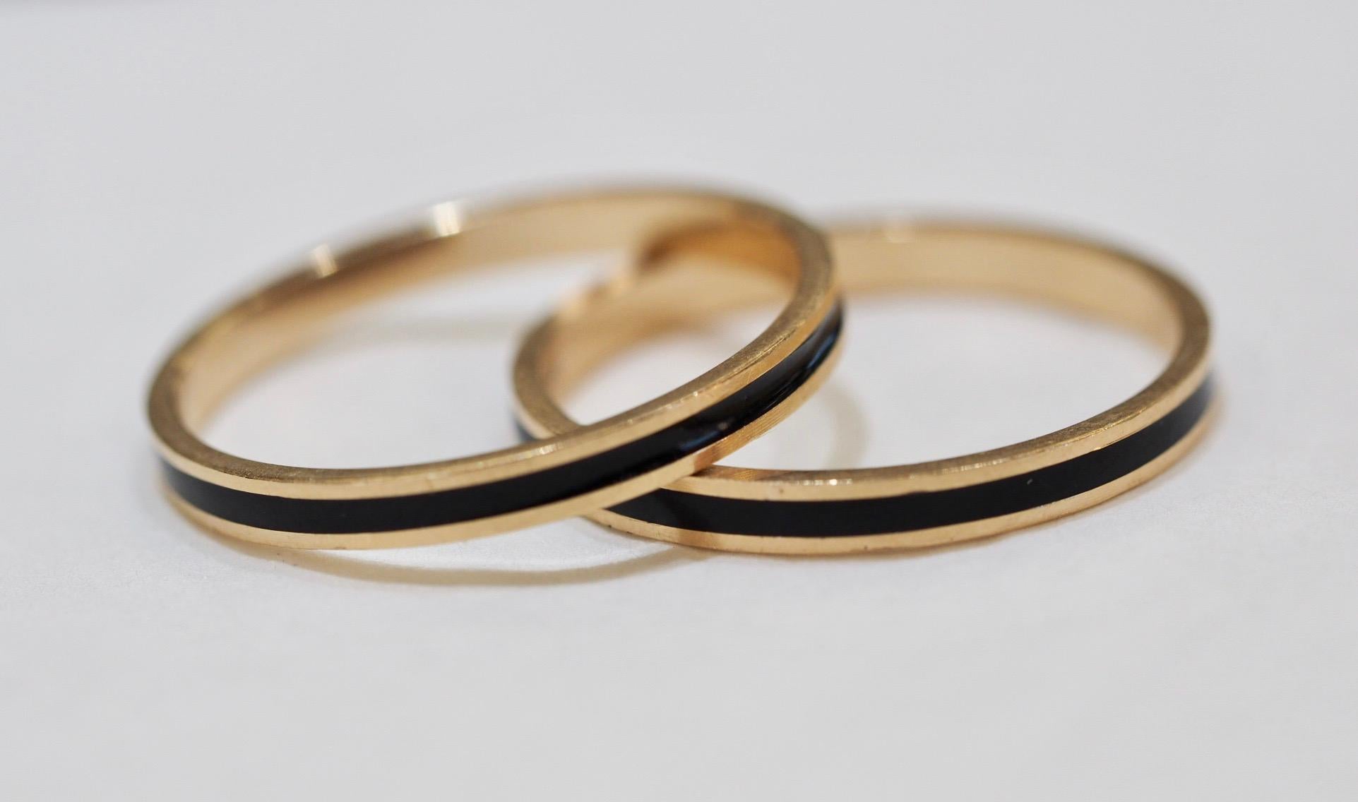 Art Deco Vintage 14 Karat Yellow Gold Black Enamel Band Set at 1stDibs