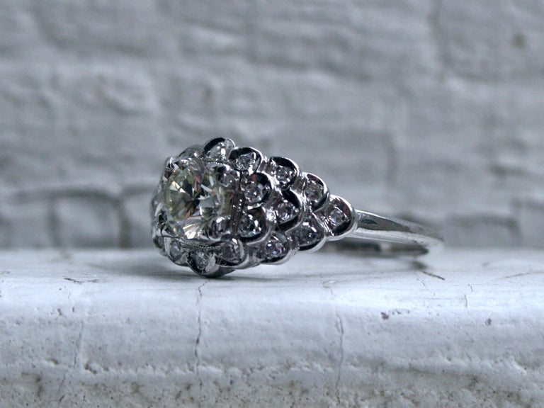 Art Deco Vintage 14 Karat White Gold Diamond Cluster Ring Engagement ...