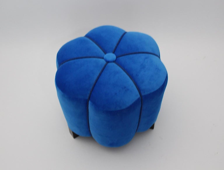 Art Deco Vintage Blue Velvet Beech Pouf Stool 1930s Austria For Sale at ...