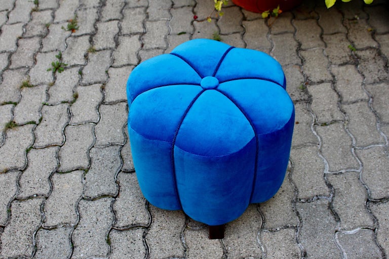 Art Deco Vintage Blue Velvet Beech Pouf Stool 1930s Austria For Sale at ...