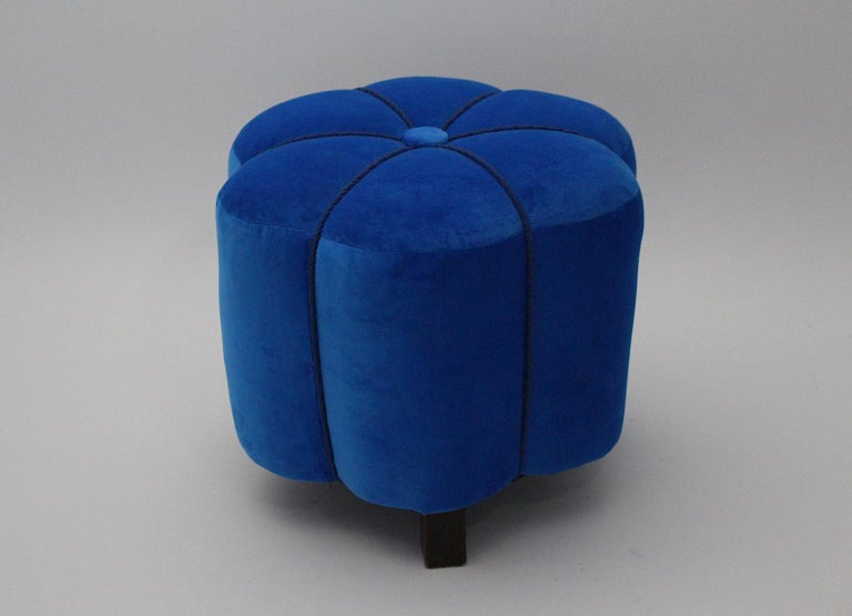 Art Deco Vintage Blue Velvet Beech Pouf Stool 1930s Austria For Sale at ...