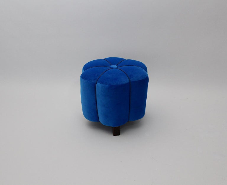 Art Deco Vintage Blue Velvet Beech Pouf Stool 1930s Austria For Sale at ...