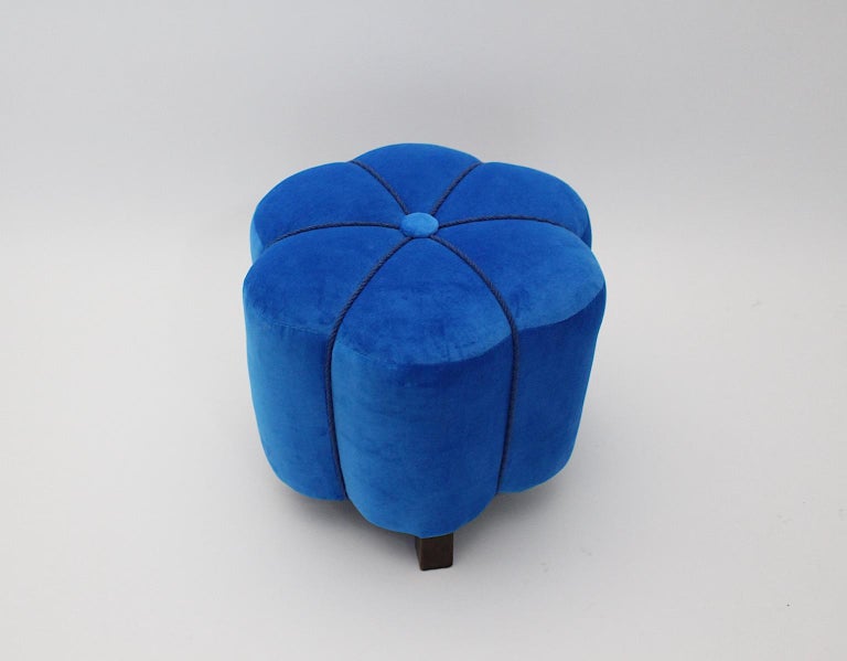 Art Deco Vintage Blue Velvet Beech Pouf Stool 1930s Austria For Sale at ...