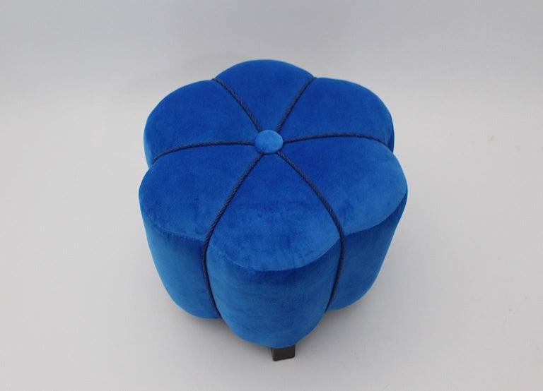 Art Deco Vintage Blue Velvet Beech Pouf Stool 1930s Austria For Sale at ...