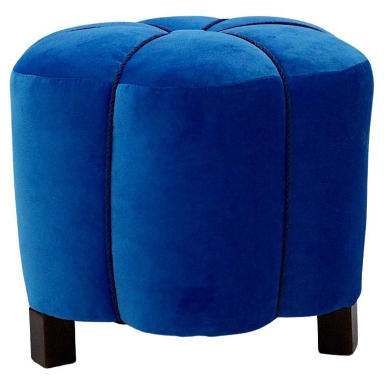 Art Deco Vintage Blue Velvet Beech Pouf Stool 1930s Austria For Sale at ...