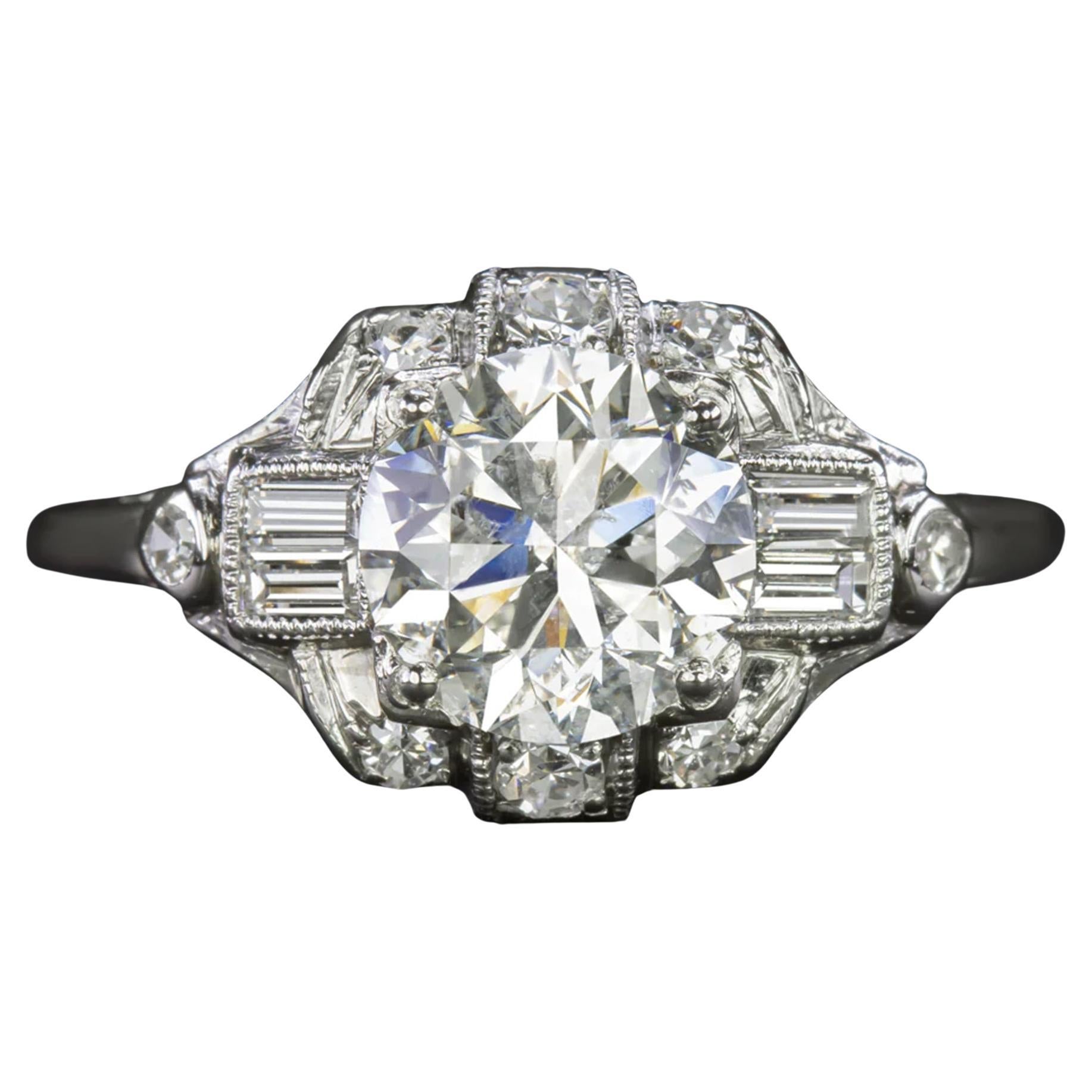 Art Deco Vintage 2.88 Old Brilliant Cut diamond platinum cocktail ring ...